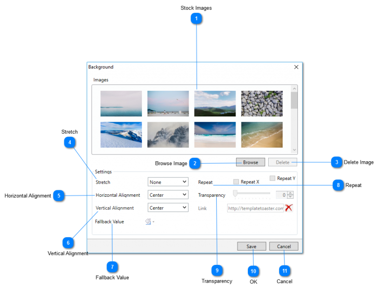 Background Images Dialog Box - TemplateToaster Web Design Software