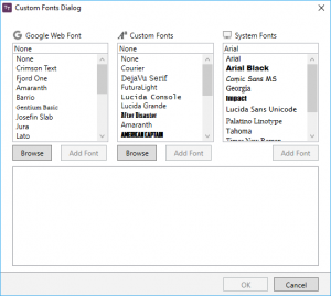 Custom Fonts Dialog Box - TemplateToaster Web Design Software