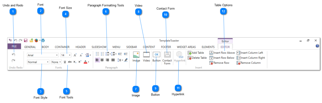 Editor Tab - TemplateToaster Web Design Software