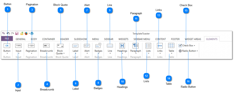Elements Tab - TemplateToaster Web Design Software