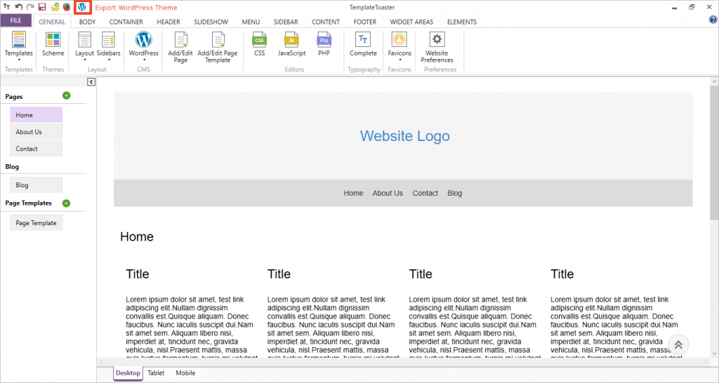 Preview & Export Theme/Template - TemplateToaster Web Design Software