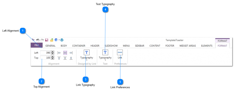 Format Tab - TemplateToaster Web Design Software