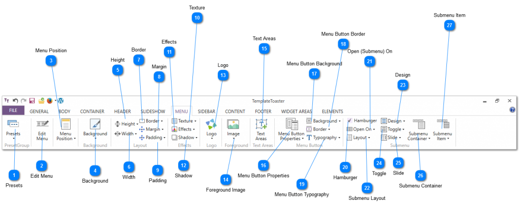 Menu Tab in TemplateToaster - TemplateToaster Web Design Software