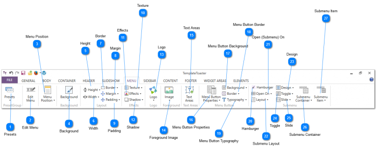 Menu Tab in TemplateToaster - TemplateToaster Web Design Software