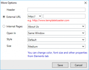 More Options Dialog Box - TemplateToaster Web Design Software