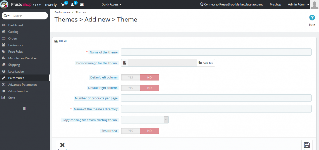 Step by step guide on how to upload a theme in PrestaShop CMS.