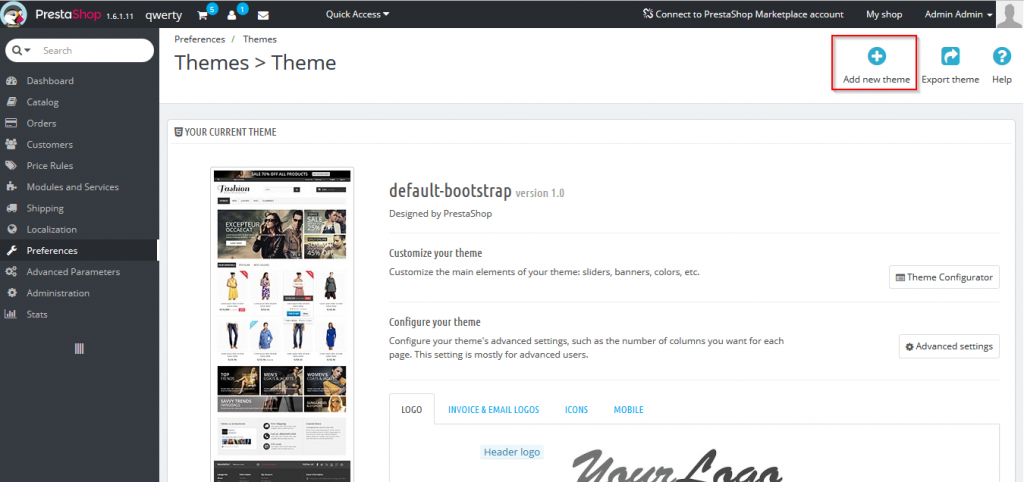 Step by step guide on how to upload a theme in PrestaShop CMS.