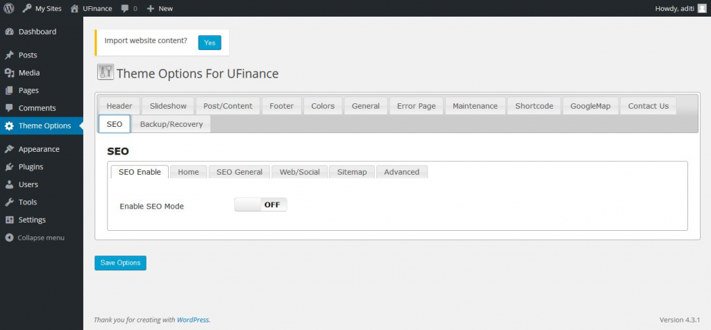 Theme Options - TemplateToaster Web Design Software